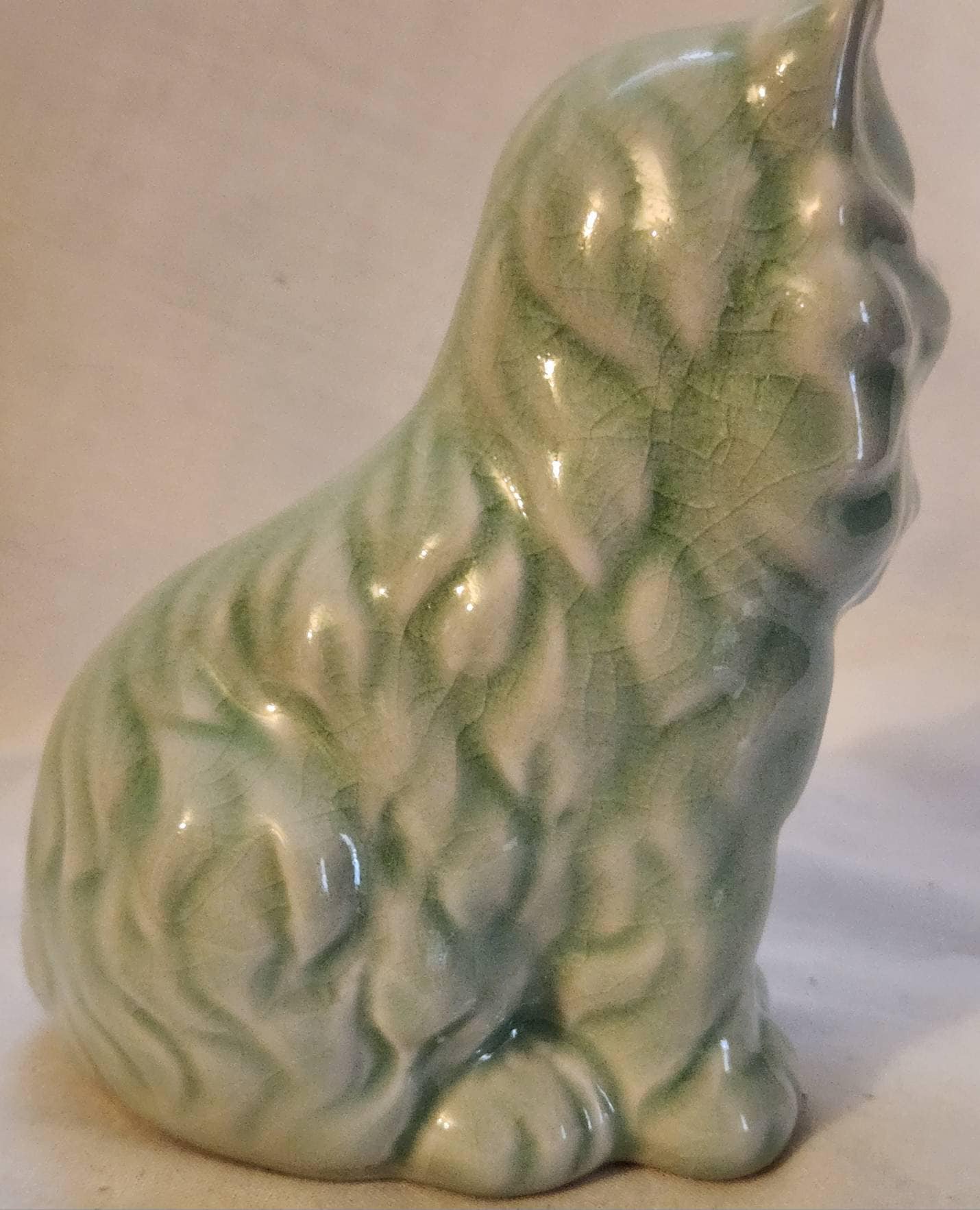 Vintage Stoneware Green Crackle Cat - Etsy