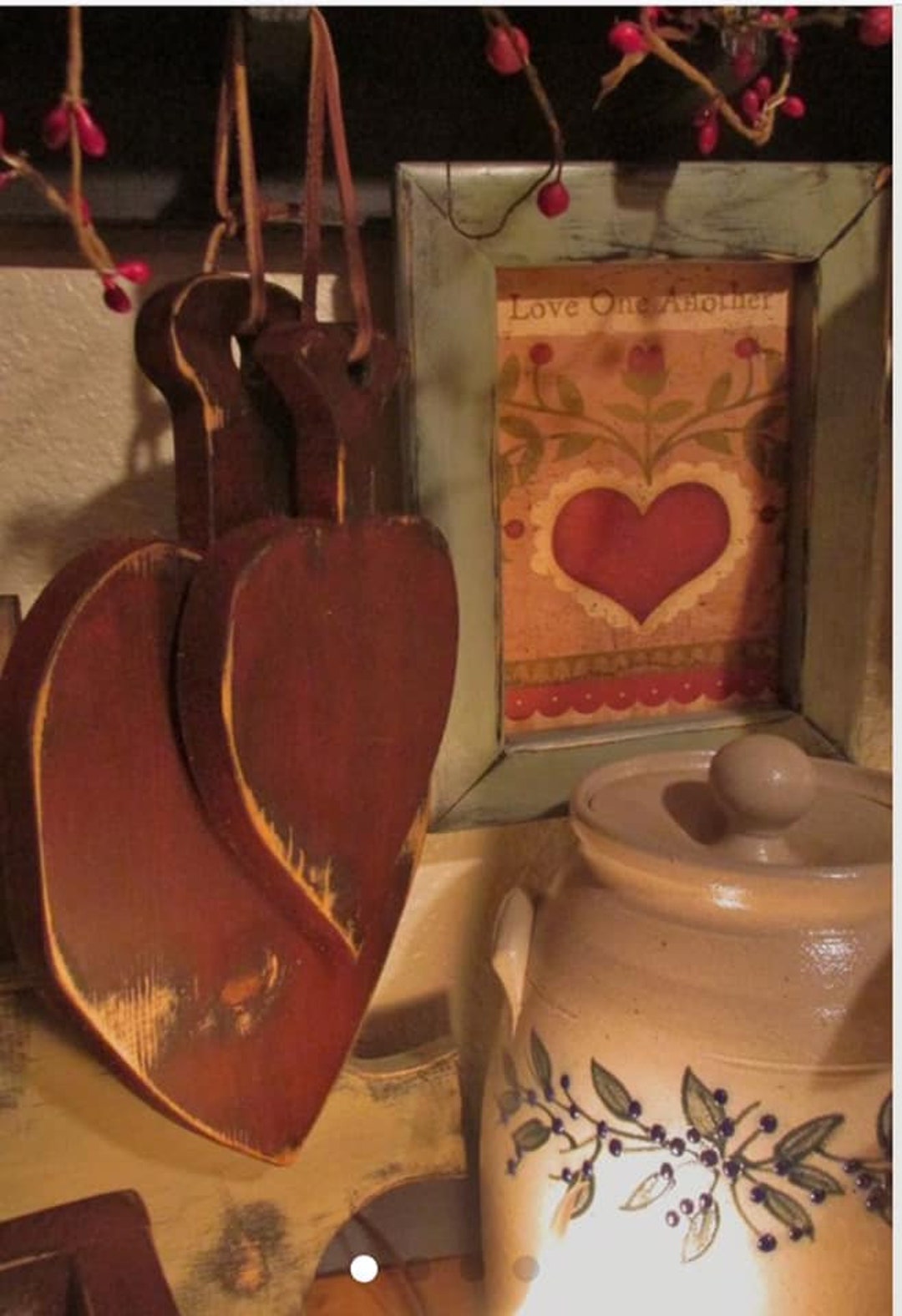 Set of Hanging Hearts, Hearts, Heart Decor, Primitive, Colonial ...
