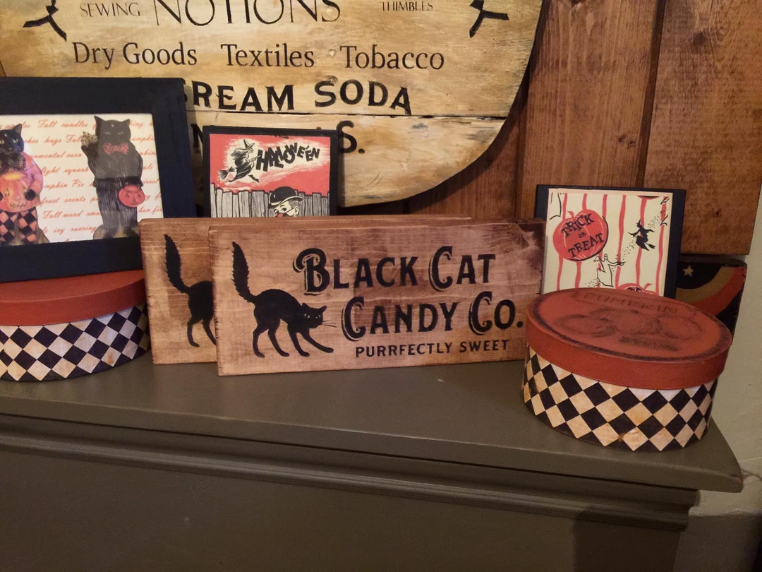 Black Cat Candy Co Sign, Primitive Sign, Vintage Halloween, Retro ...