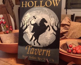 Primitive Halloween Sign Sleepy Hollow Inn Headless Horseman Crackle ...