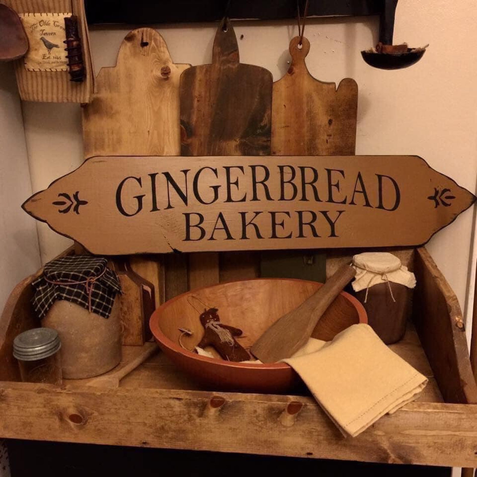 Gingerbread Bakery Sign, Christmas Sign, Primitive Christmas, Farmhouse ...