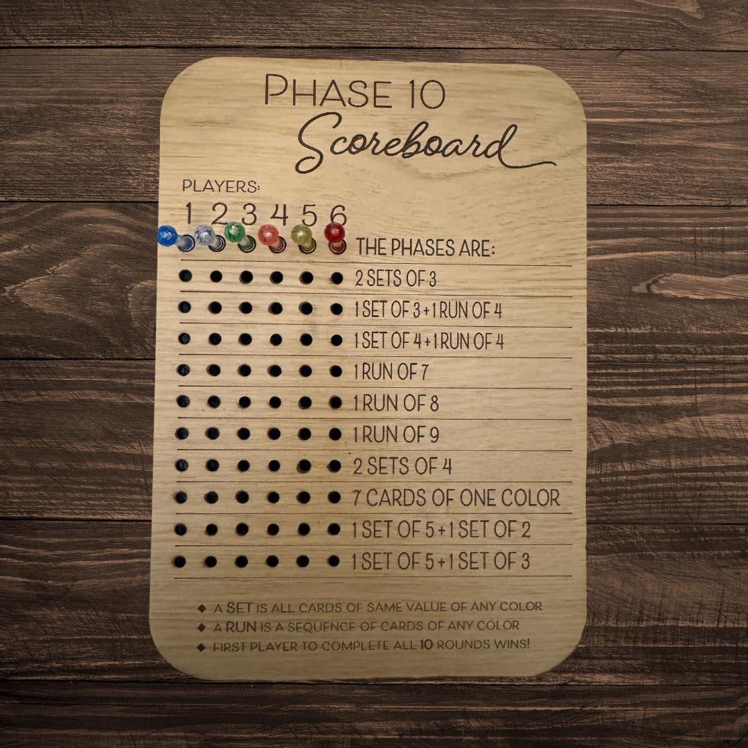Handmade Phase 10 Scoreboard With Pegs | Wooden Phase 10 Game Tracker ...