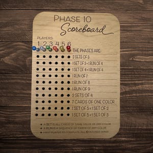 Handmade Phase 10 Scoreboard With Pegs | Wooden Phase 10 Game Tracker ...