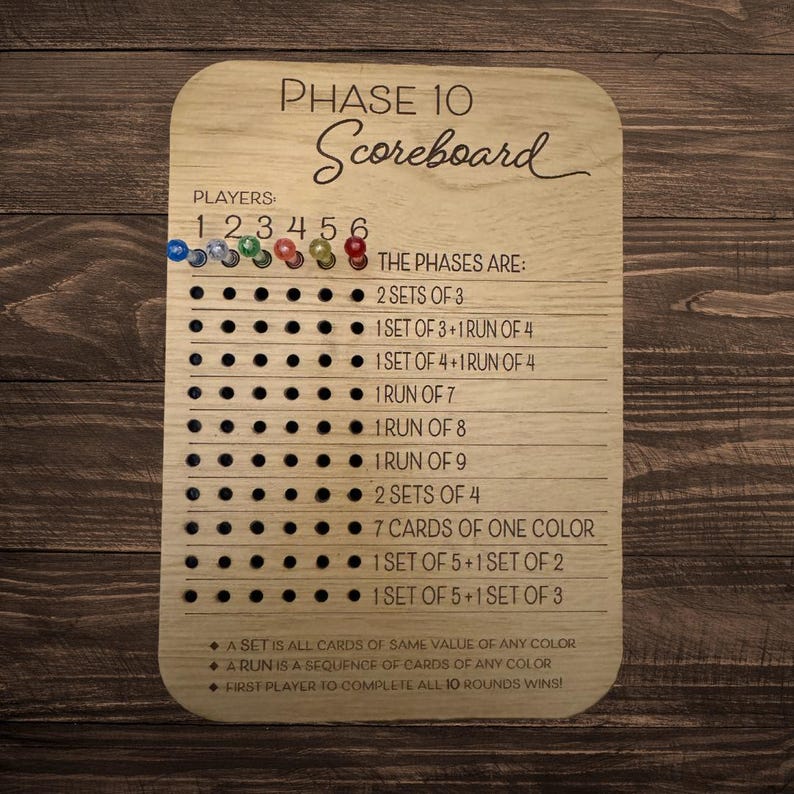 Handmade Phase 10 Scoreboard With Pegs | Wooden Phase 10 Game Tracker ...