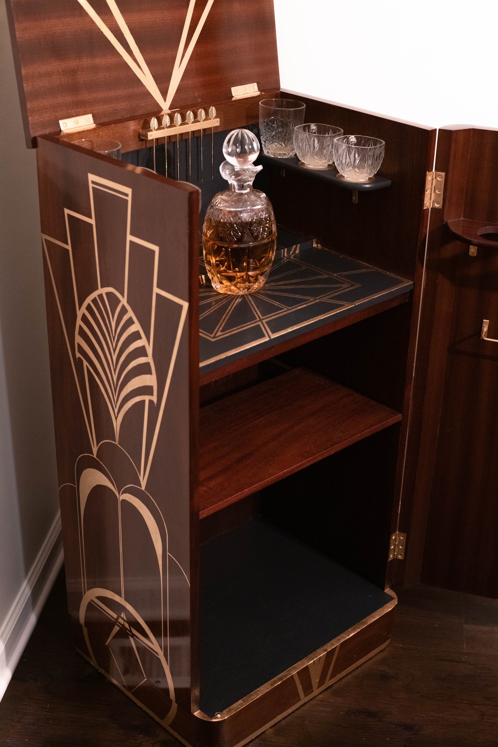 SOLD Hand Painted Art Deco Bar Cabinet - Etsy