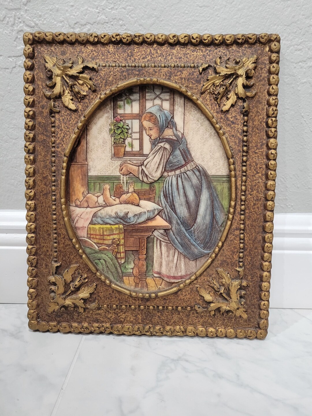 Vintage Artini Sculptured Engraving Hand Painted Twin Etched - Etsy