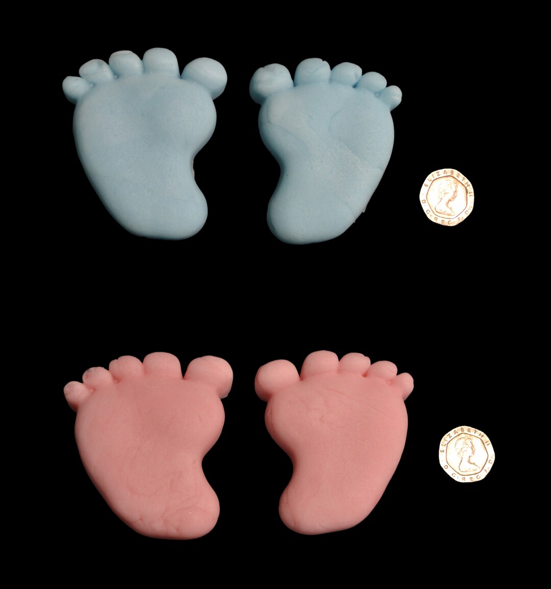 2 X Edible Handmade 3D 70mm Baby Pink or Blue Baby Feet, Cake, Cupcake ...