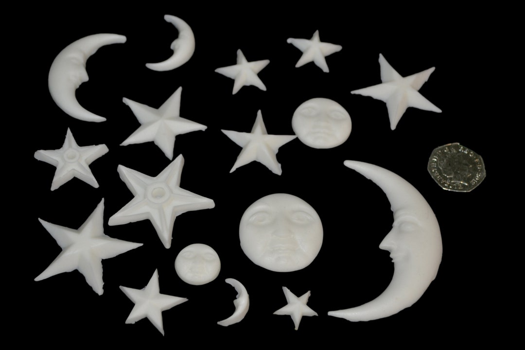 16 X Handmade Edible 3D, Moons and Stars, Cake, Cupcake Toppers ...