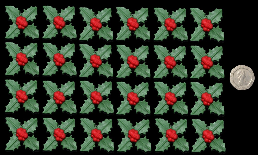 24 X Edible Handmade 3D, Medium Holly Four Leaves, Leaf's Cupcake Cake ...