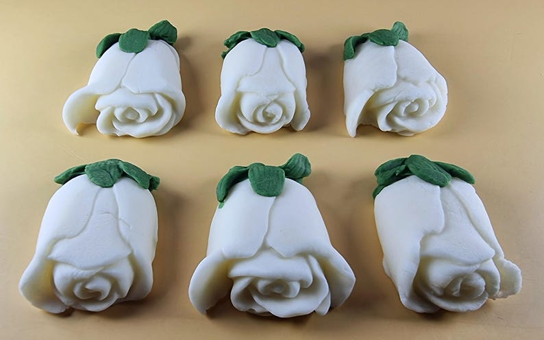 6 X Edible 3D 50mm Rose Buds Icing Toppers, Cake Cupcakes Decorations ...