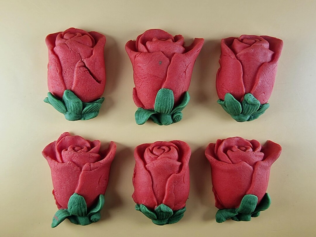 6 X Edible 3D 50mm Rose Buds Icing Toppers, Cake Cupcakes Decorations ...
