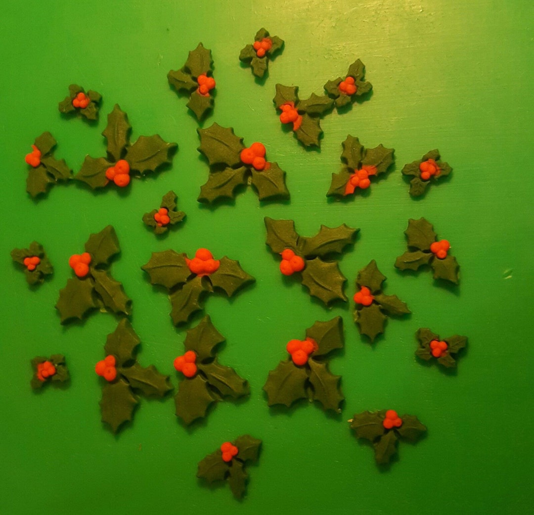 30 X Handmade Edible 3D, Mixed Holly Three Leaves, Leaf's Cupcake Cake ...