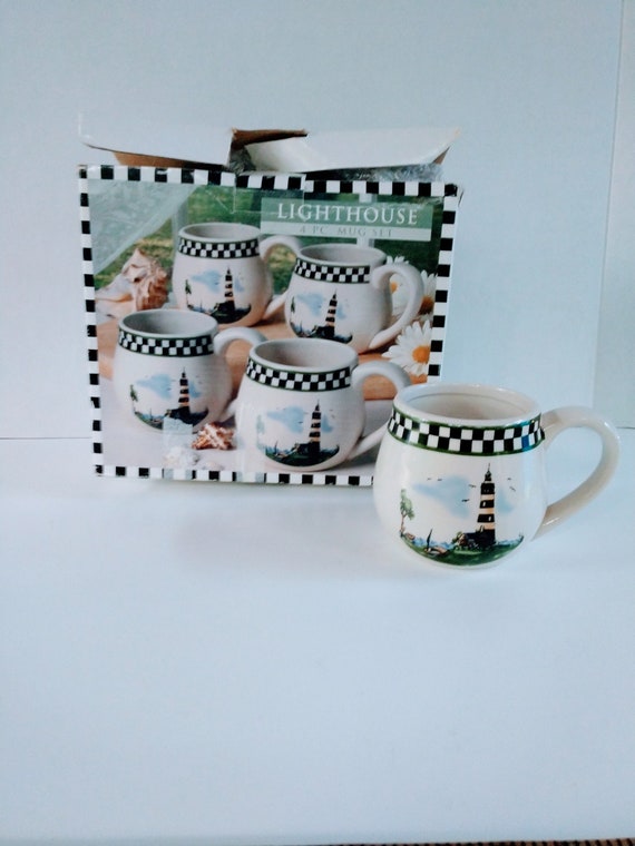Vintage Light House Coffee Mugs Set of 4 - Etsy