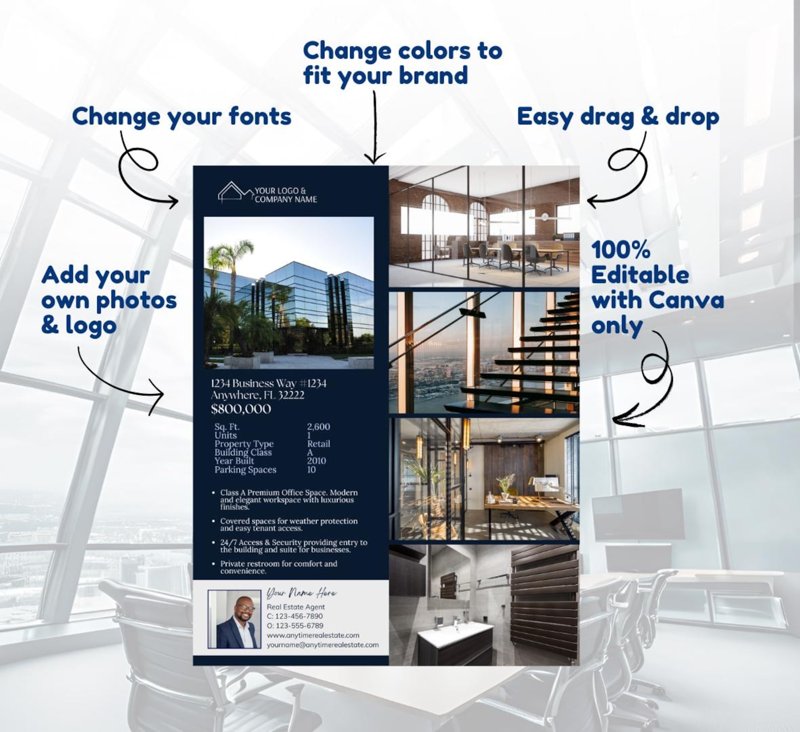 Commercial Real Estate Flyer Template: Agent Marketing (canva Editable ...