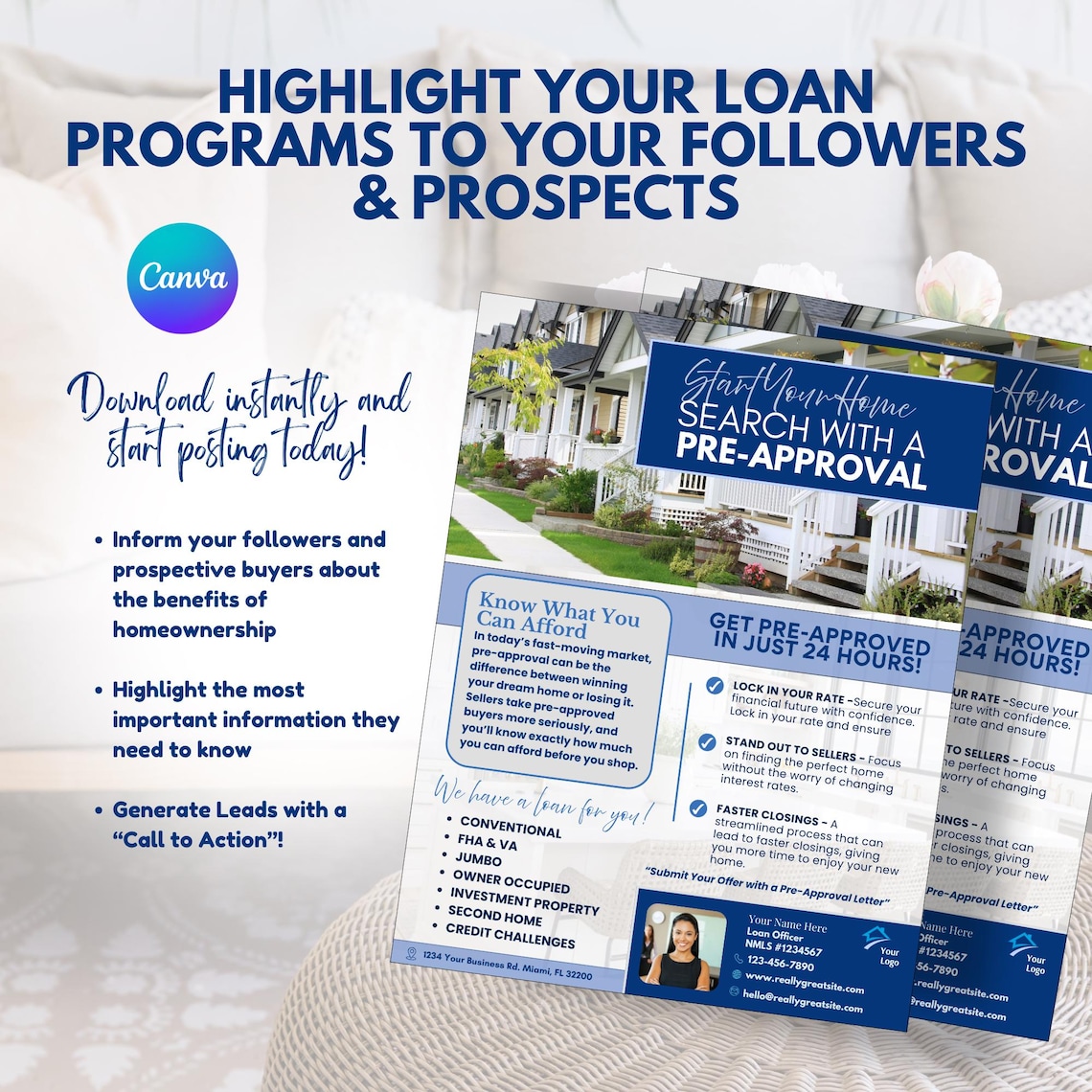 Mortgage Pre-approval Flyer Template: Editable Canva Design (digital ...