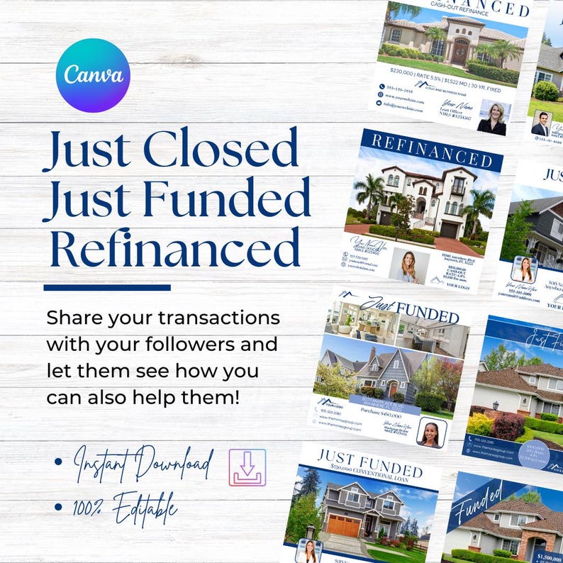 Mortgage Announcement Templates: Just Funded, Closed - Canva Editable ...