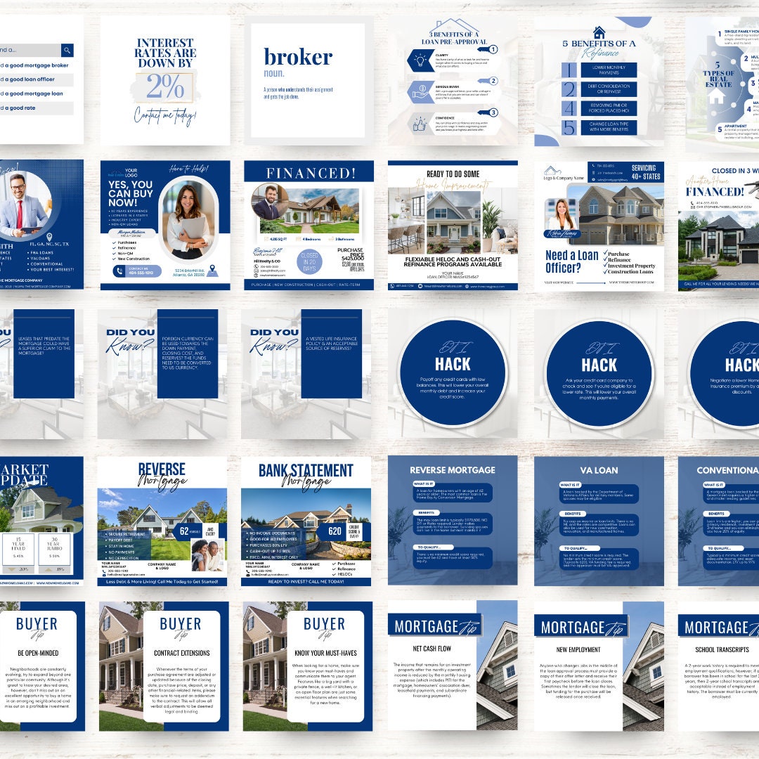 Mortgage Loan Officer Social Media Templates: 180+ Posts (canva) - Etsy