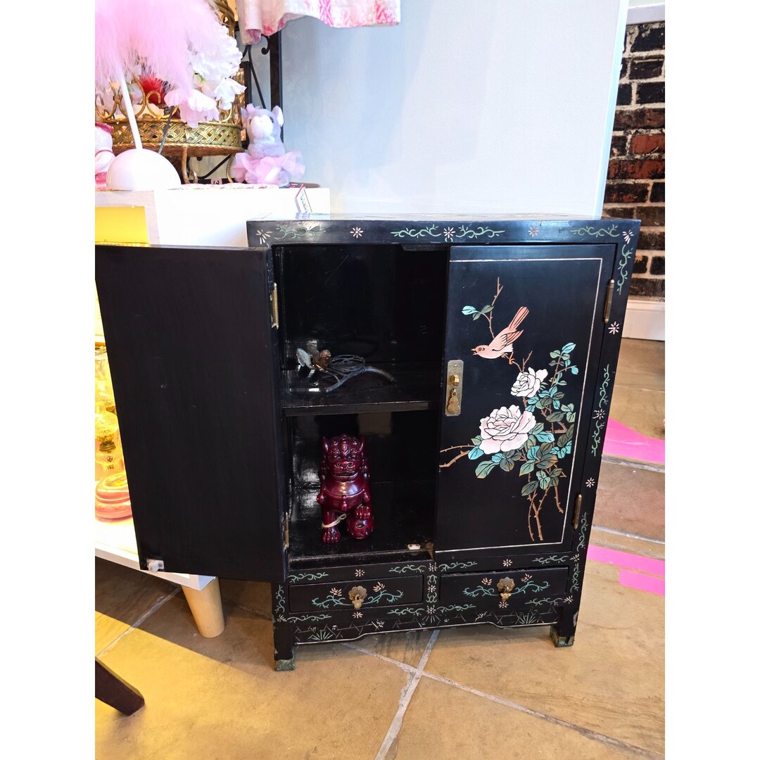 Yangzhou Lacquerware Original Black Lacquer Cabinet - Etsy