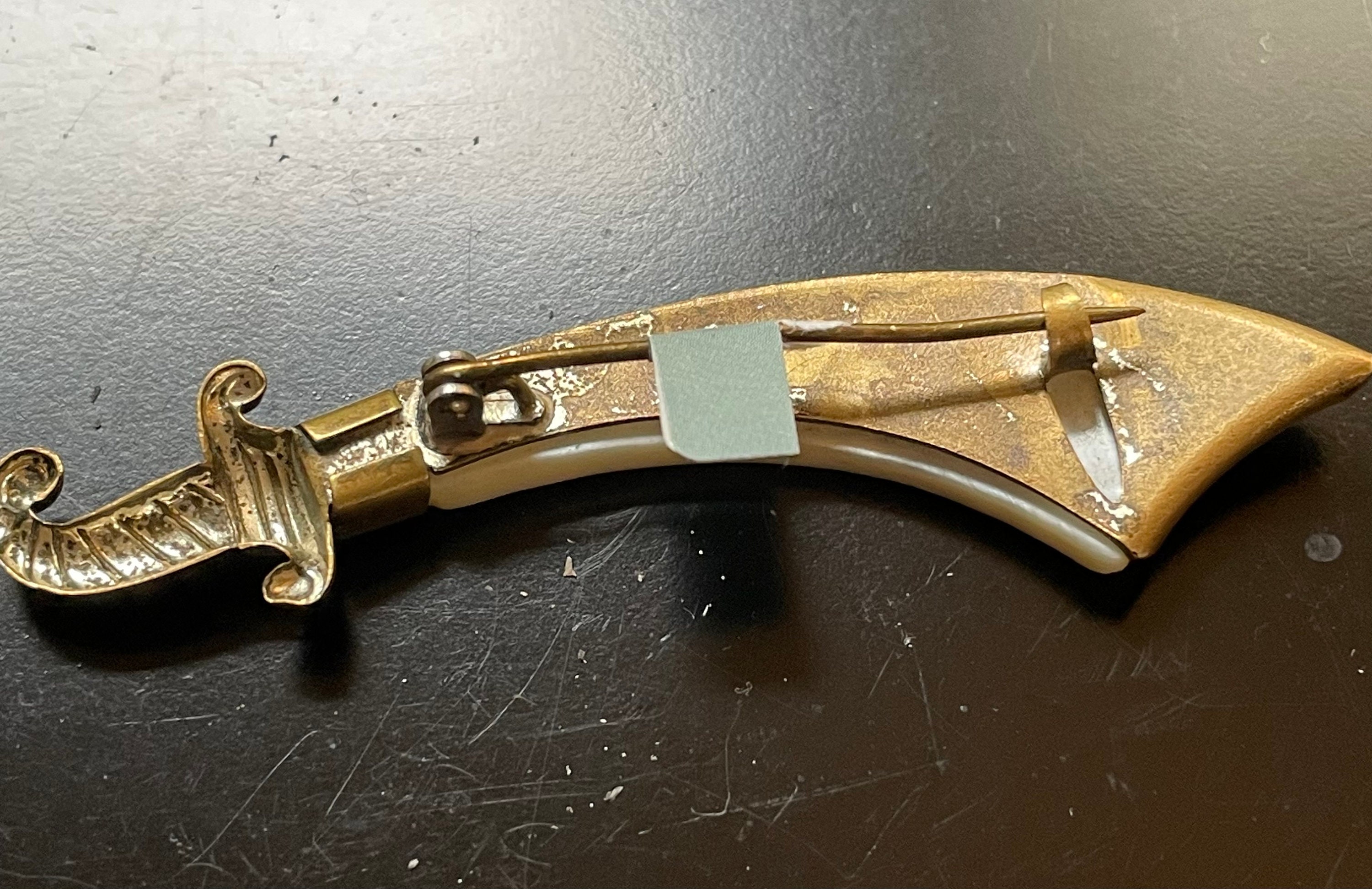 Bras and Hand Carved Bone Scimitar Sword Dagger Pin Brooch 2.5L - Etsy