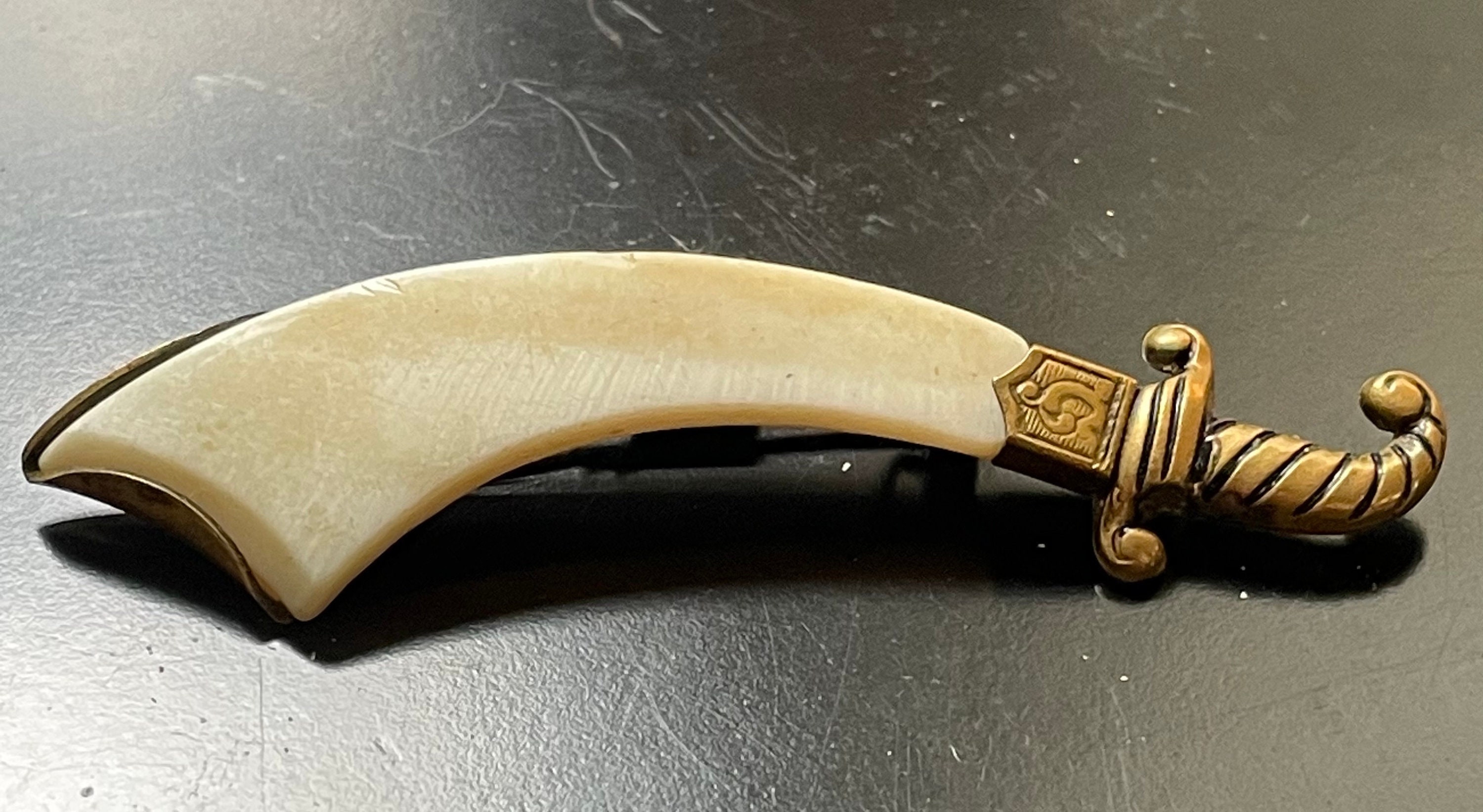 Bras and Hand Carved Bone Scimitar Sword Dagger Pin Brooch 2.5L - Etsy