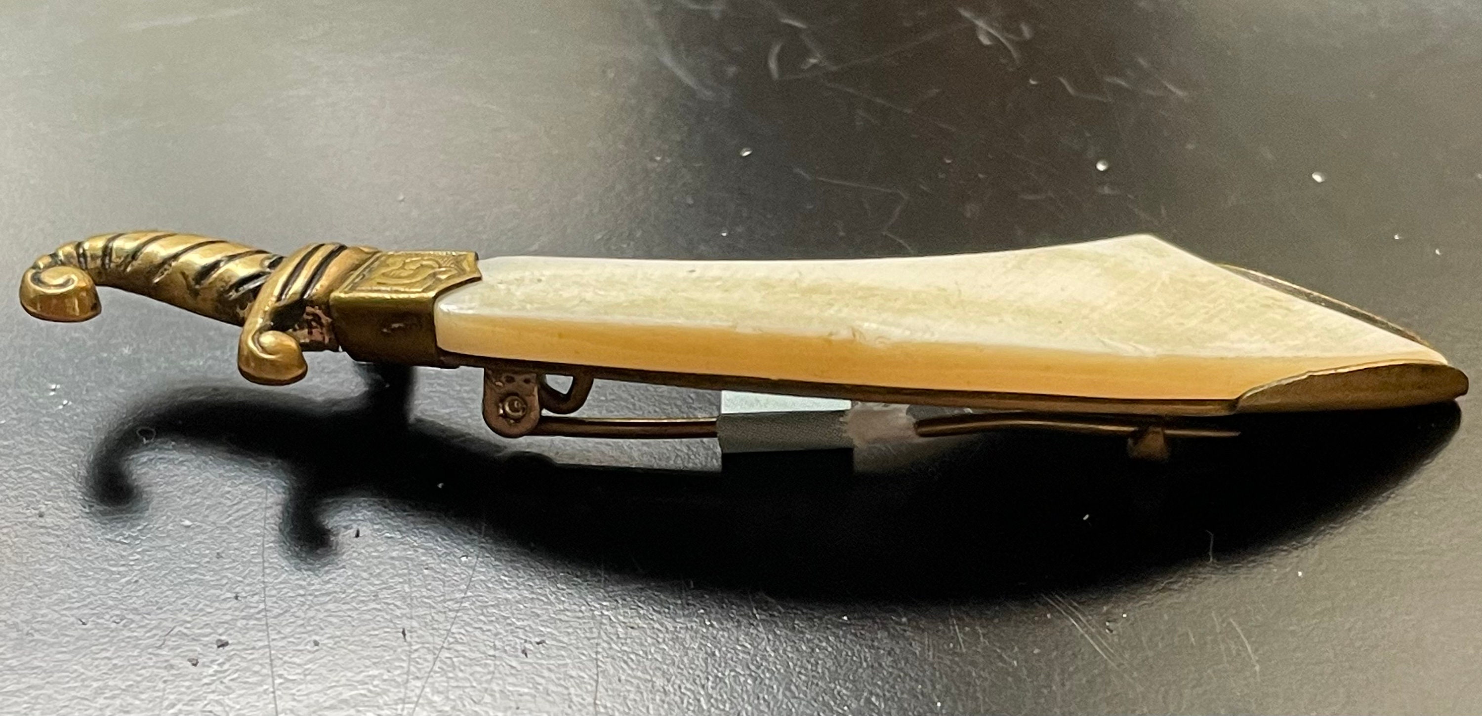 Bras and Hand Carved Bone Scimitar Sword Dagger Pin Brooch 2.5L - Etsy