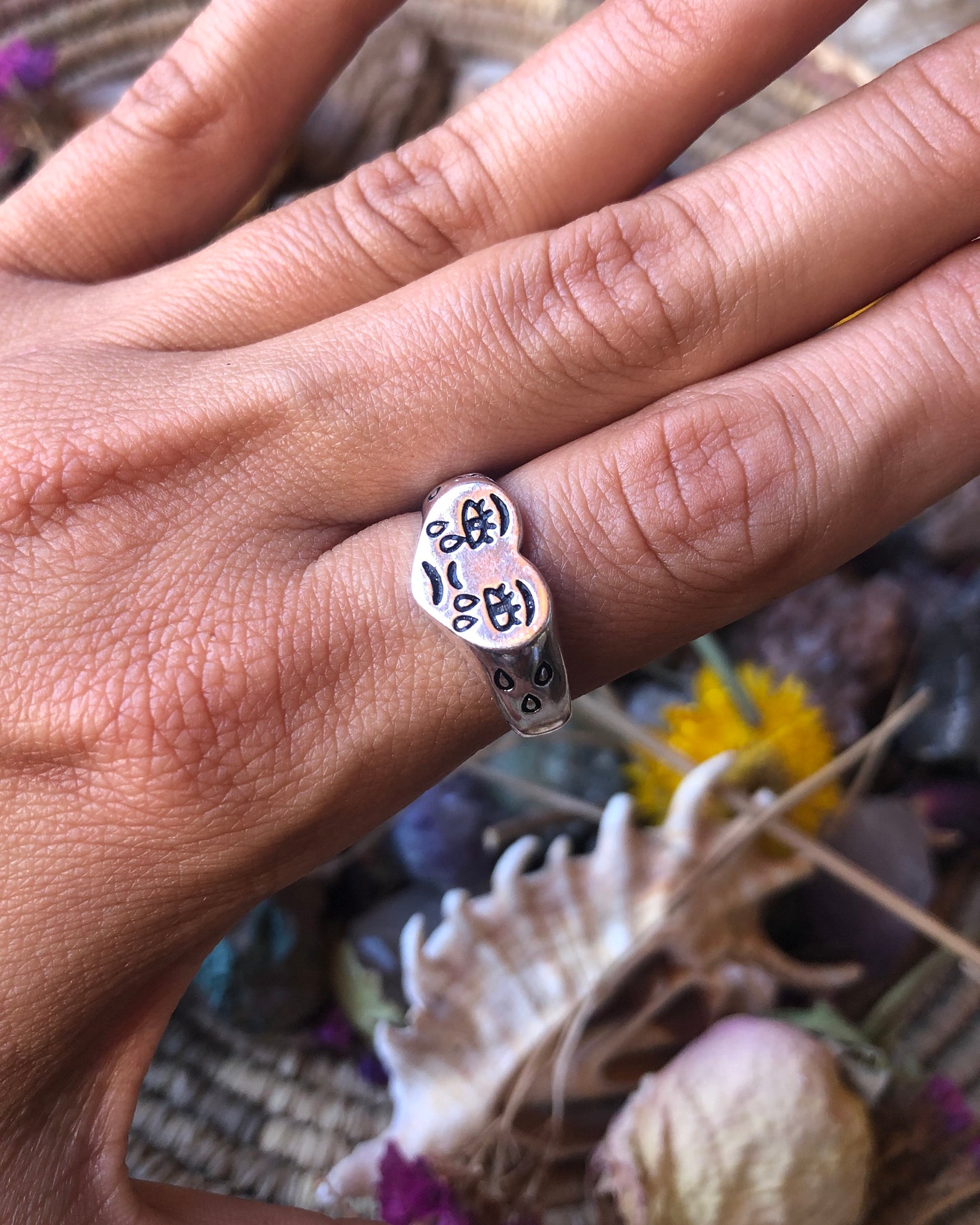 Sad Girl Adjustable Ring Crying Face Silver Signet Ring - Etsy