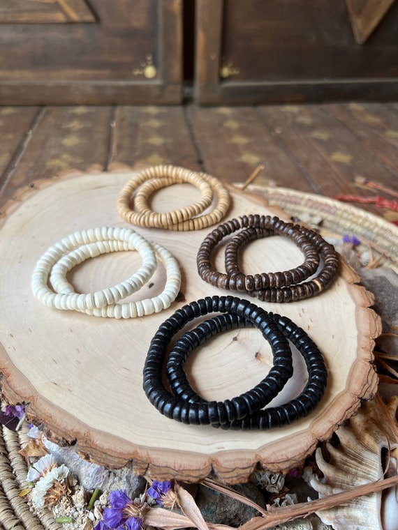 Hawaiian Coconut Shell Bracelet Handmade Beaded Beach Surfer - Etsy