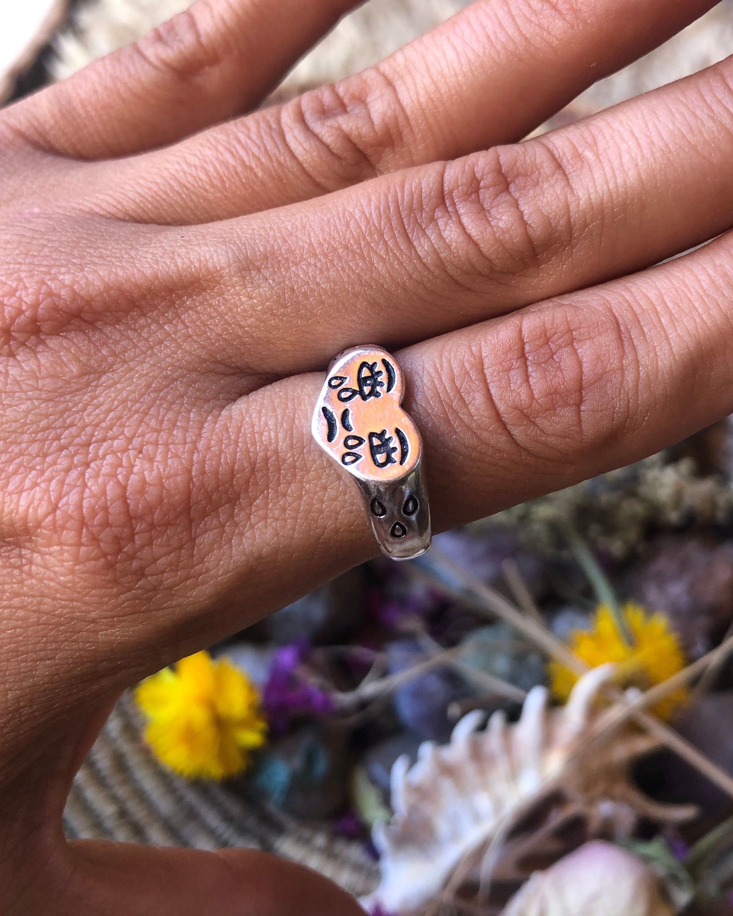 Sad Girl Adjustable Ring Crying Face Silver Signet Ring | Etsy