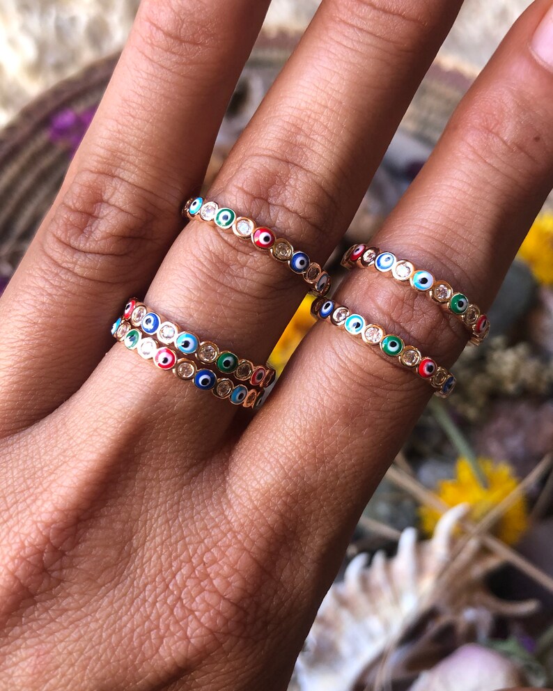 Evil Eye Adjustable Ring 18kt Gold Plate Mal De Ojo Rainbow - Etsy