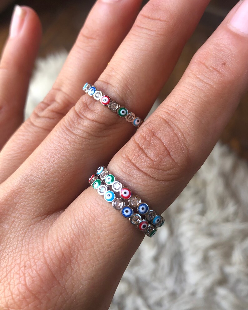 Evil Eye Adjustable Ring 18kt Gold Plate Mal De Ojo Rainbow - Etsy