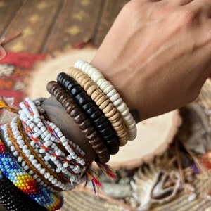 Hawaiian Coconut Shell Bracelet, Handmade Beaded Beach Surfer Necklace ...