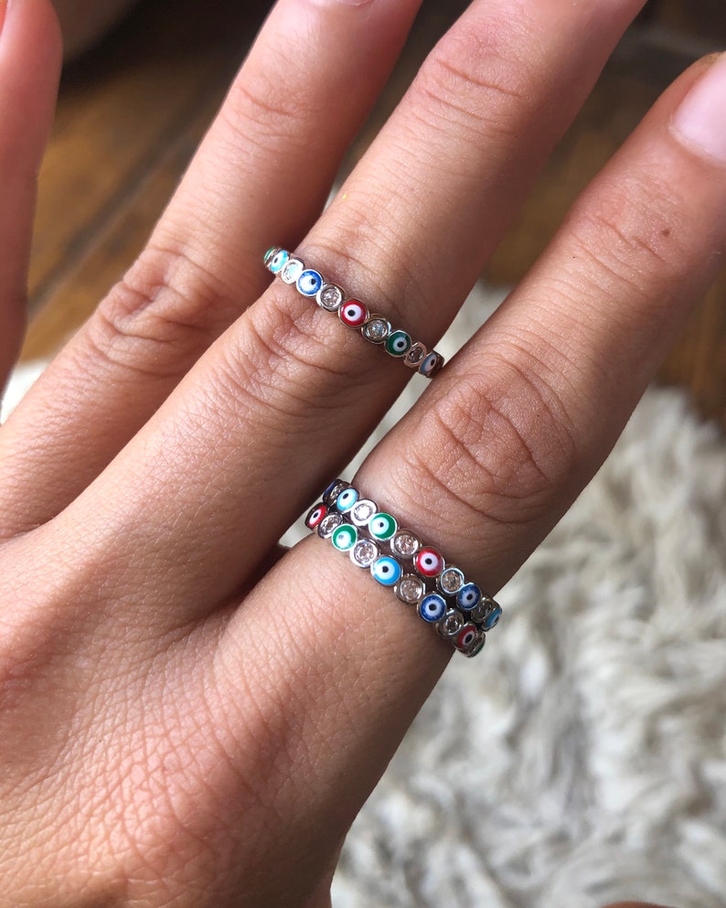 Evil Eye Adjustable Ring 18kt Gold Plate Mal De Ojo Rainbow - Etsy