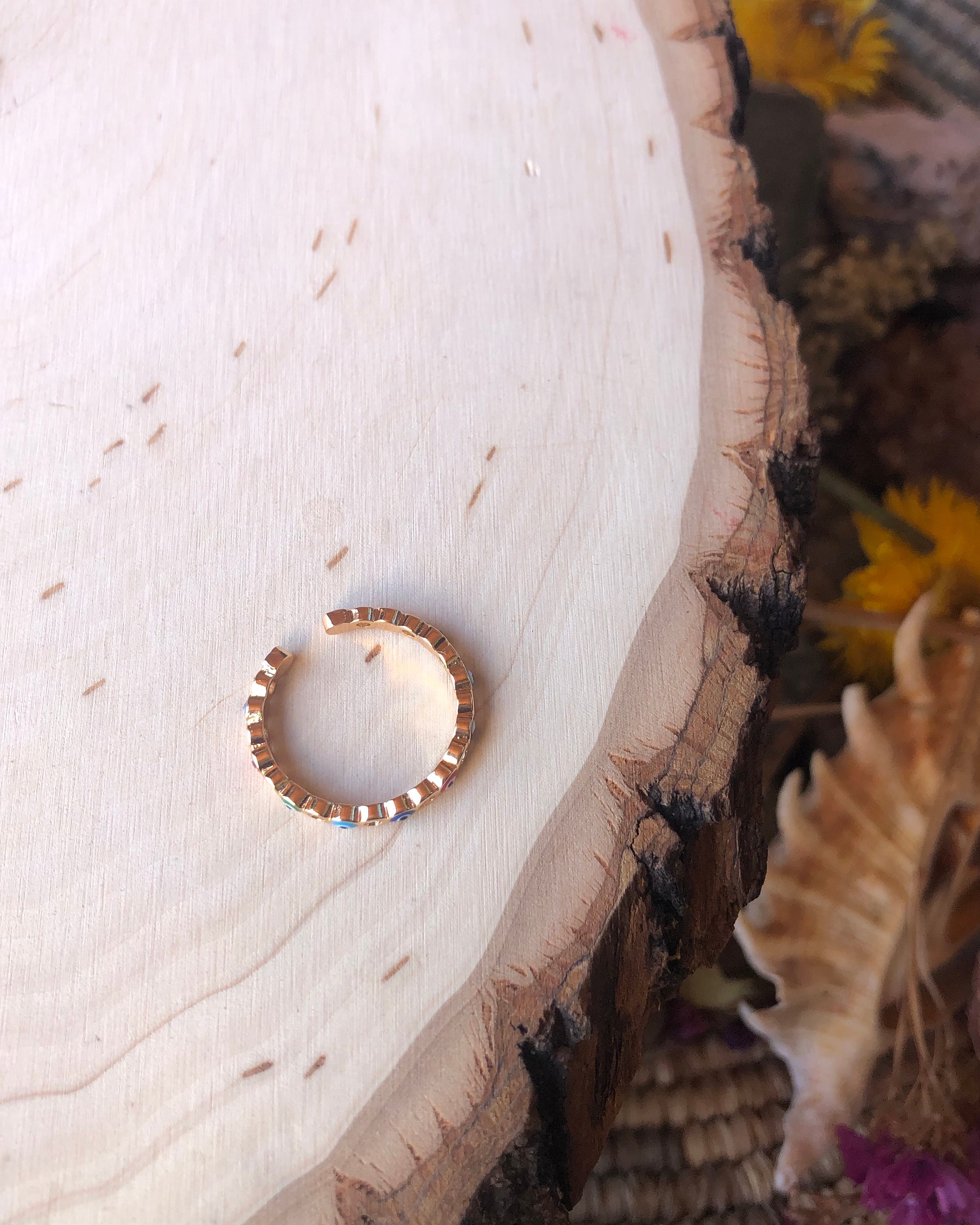 Evil Eye Adjustable Ring 18kt Gold Plate Mal De Ojo Rainbow | Etsy