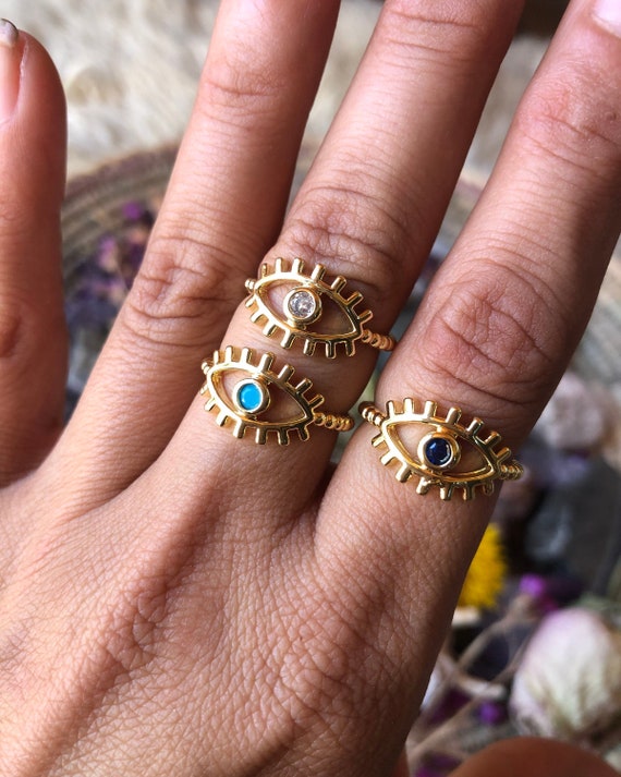 Evil Eye Adjustable Ring With Eyelashes Multiple Colors Turkish Evil Eye Mal De Ojo Protection Minimalist Jewelry Cute Dainty Etsy