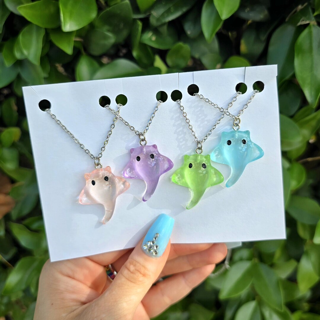 Resin Jelly Stingray Necklace: Pastel Sea Life Pendant, Adjustable ...