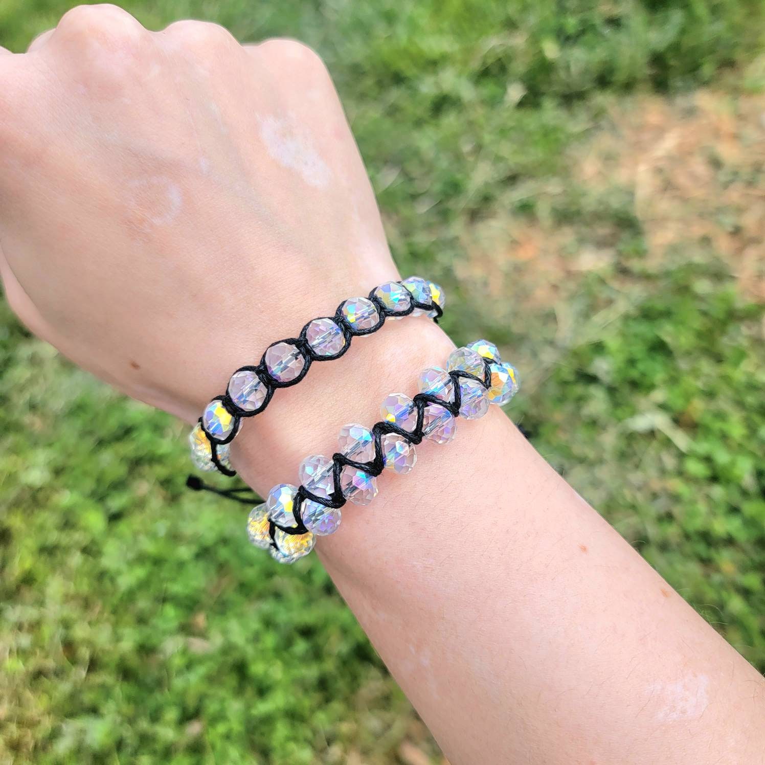 Adjustable Macrame Glass Sparkle Rainbow Prism Beaded Bracelet - Etsy