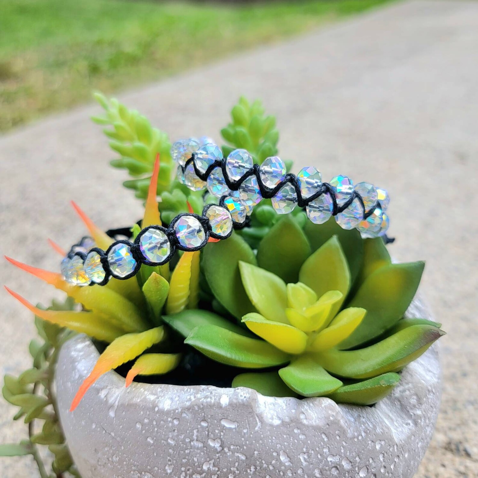 Adjustable Macrame Glass Sparkle Rainbow Prism Beaded Bracelet - Etsy