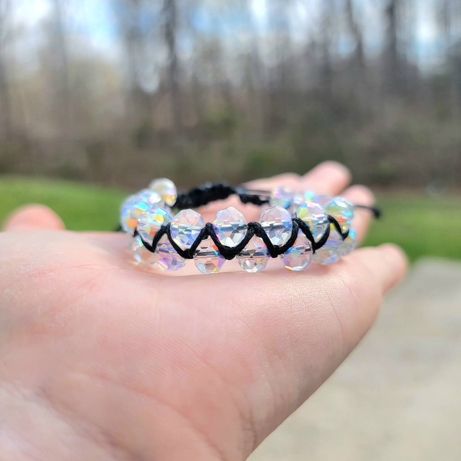 Adjustable Macrame Glass Sparkle Rainbow Prism Beaded Bracelet - Etsy