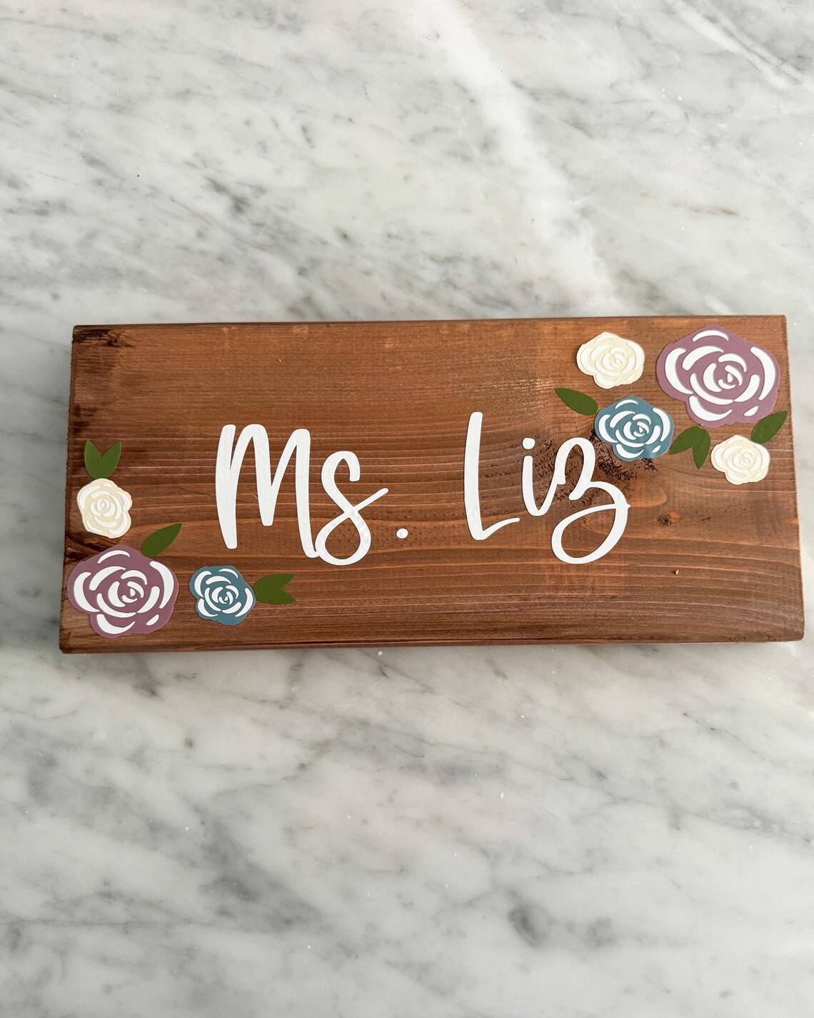 Personalized Teacher Name Sign, Floral Wood Desk Decor - Etsy