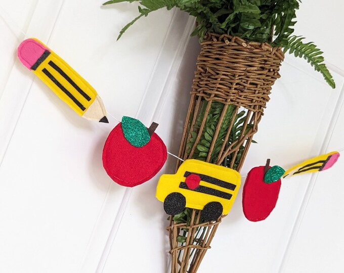 School Garland- Back to School Decor - Pencils Apples School Bus ...