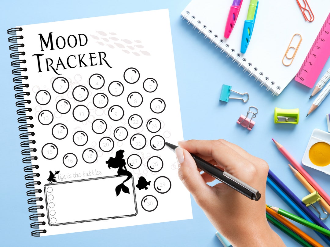 Mermaid Bubbles Mood Tracker | Printable | A5, A4, Letter | 30, 31, 28 ...