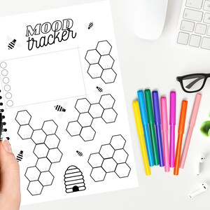 Bee/ Honeycomb Mood Tracker Printable A5, A4, Letter 30, 31, & 28 Days ...