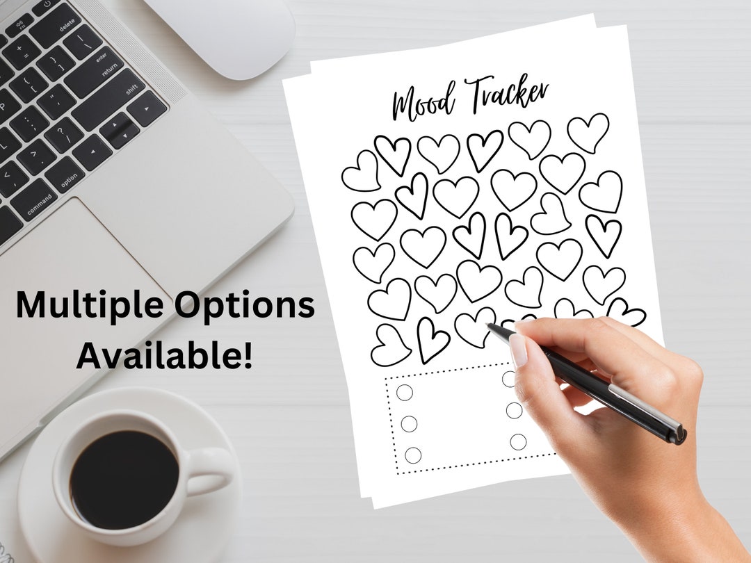 Hearts Mood Tracker | Printable | A5, A4, Letter | 31, 30, 29, 28 Days ...