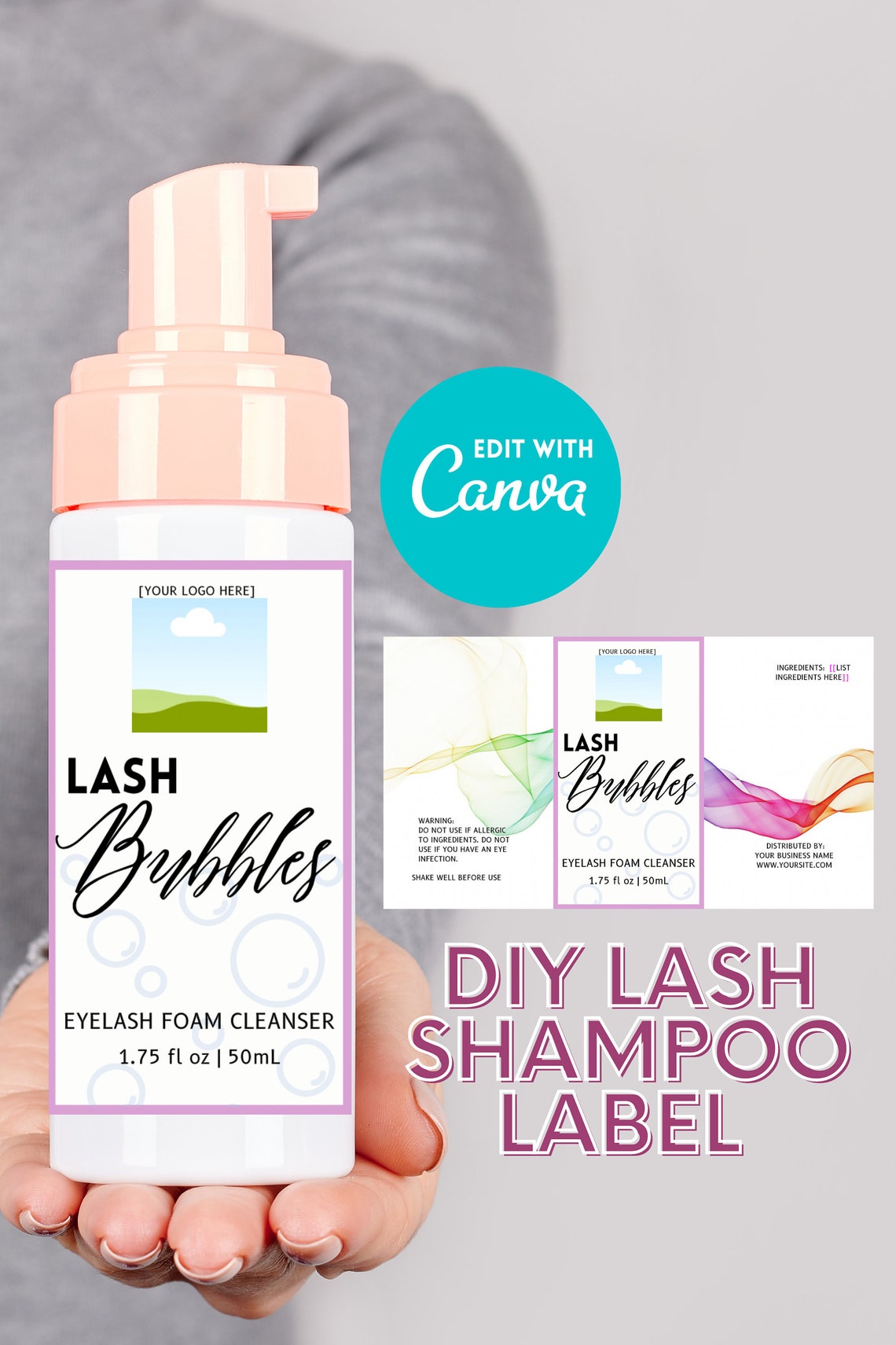 DIY Customizable Lash Cleanser Label Editable Canva Template | Etsy