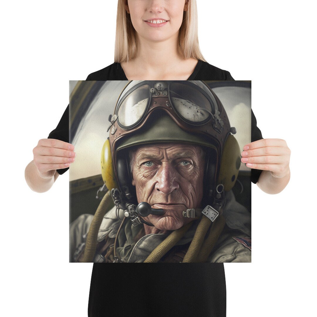 Airplane Pilot Canvas Wall Art - Old Pilot Wall Art for Man Cave ...