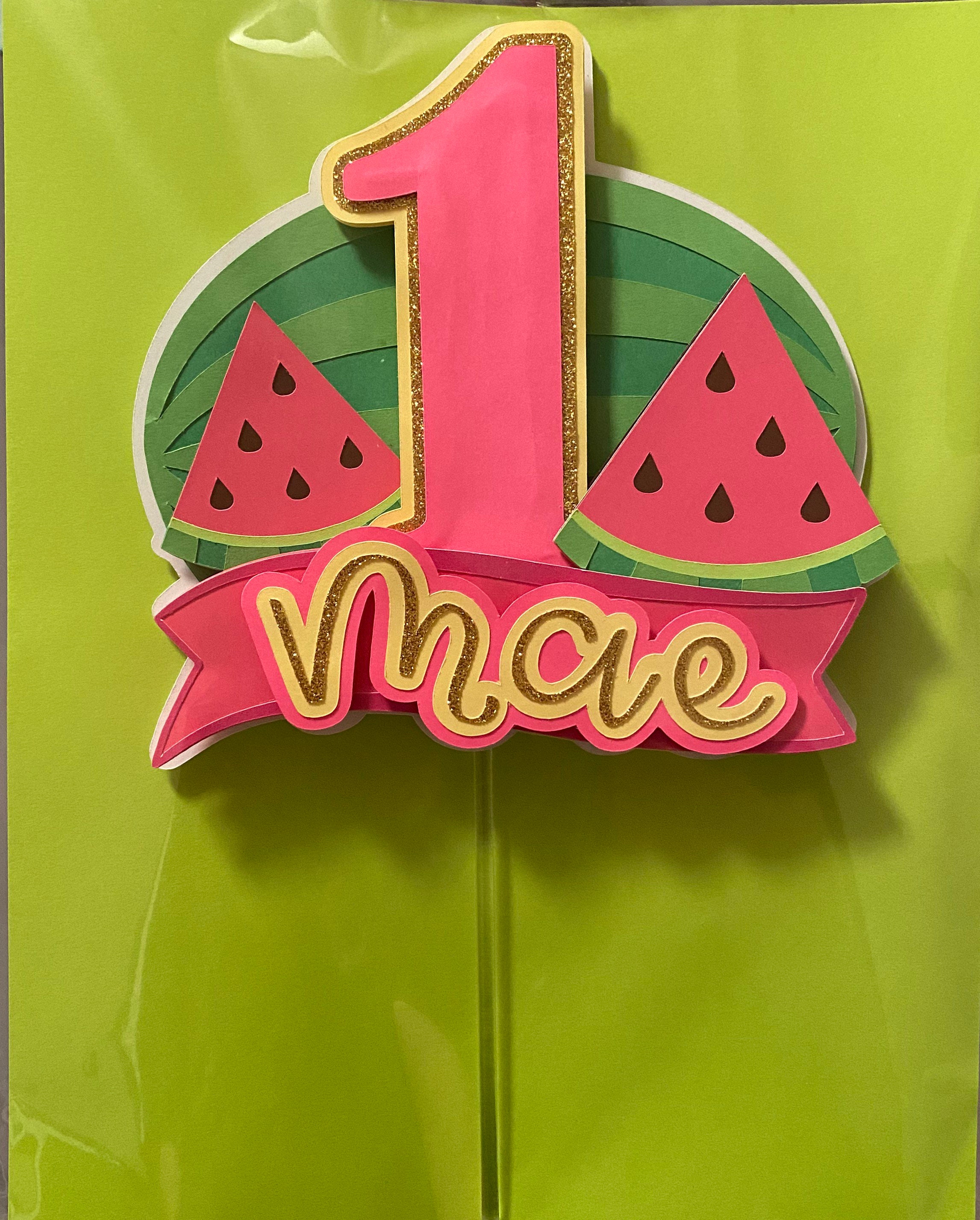 Topper de pastel de sandía, fiesta de cumpleaños de sandía, uno en un ...
