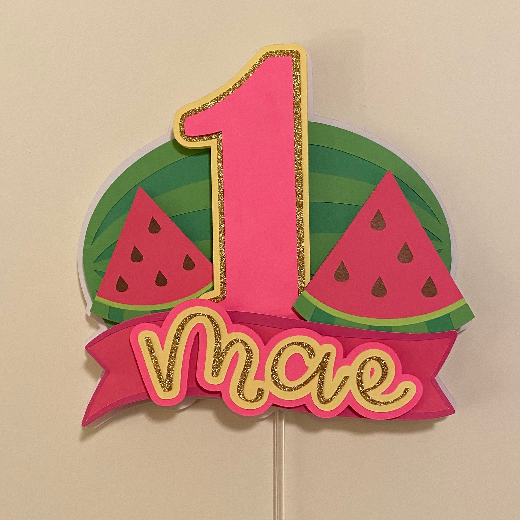 Topper de pastel de sandía, fiesta de cumpleaños de sandía, uno en un ...