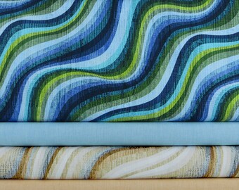 Dark Blue Wave Mosaic Fabric Wave Mosaic Navy, Blue, Cyan, Aqua, White ...