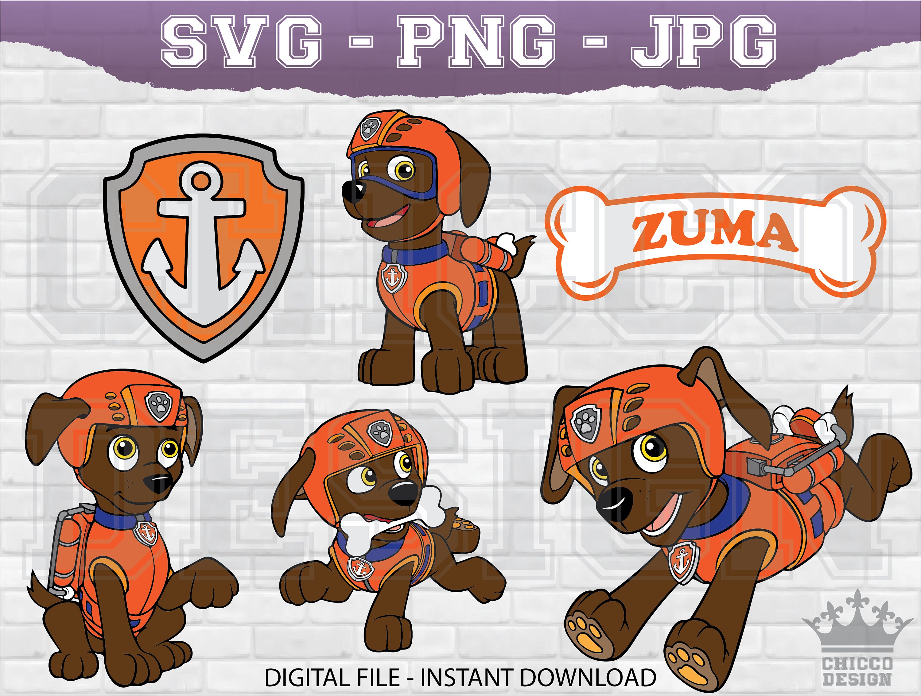 Paw Patrol Fichiers numériques Zuma Dog SVG JPG PNG Fichiers | Etsy