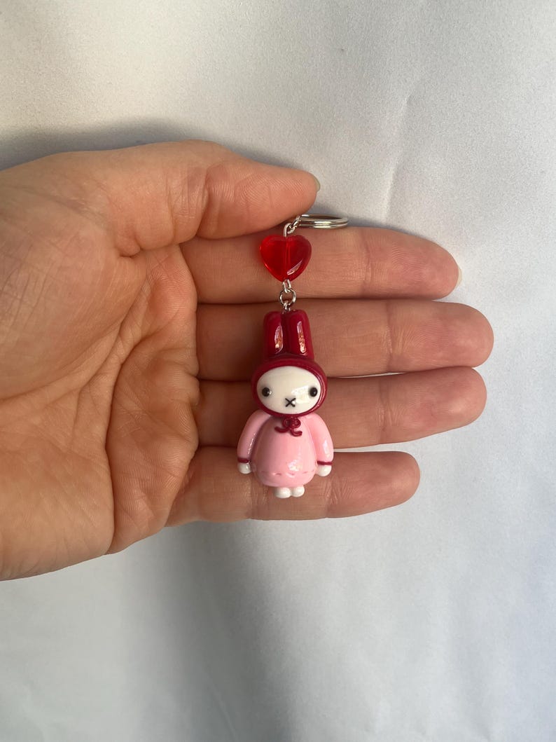 Miffy Handmade Red Hood, Pink Shirt Keychain Charm 1.5 Inches Polymer ...